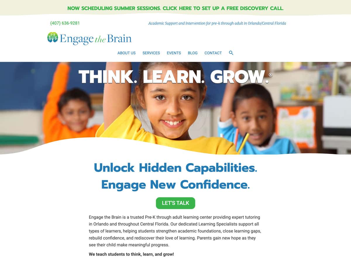 Engage The Brain Tutoring Website Design | Design TLC