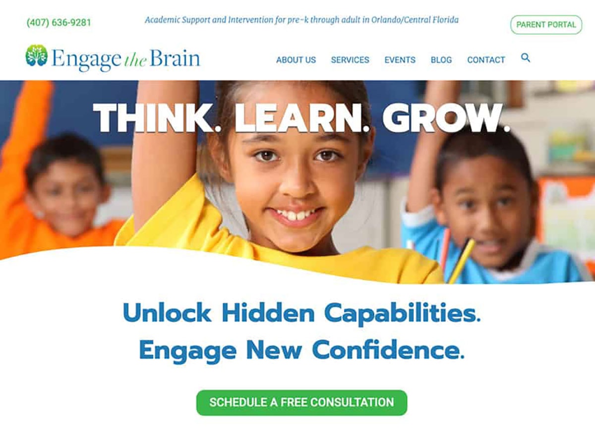 Engage The Brain Tutoring Website Design | Design TLC